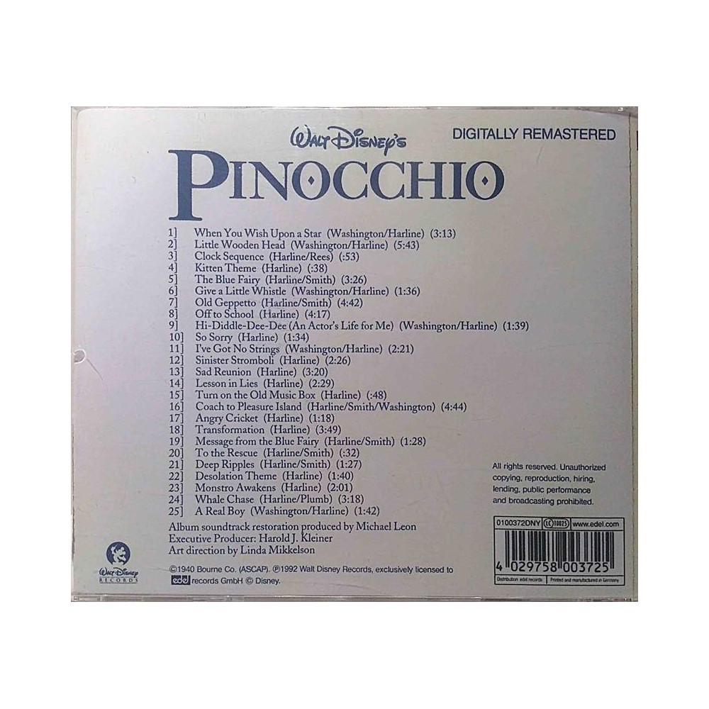 SOUNDTRACK DISNEY ny CD, fel på omslag, år 1940/92 0100372DNY