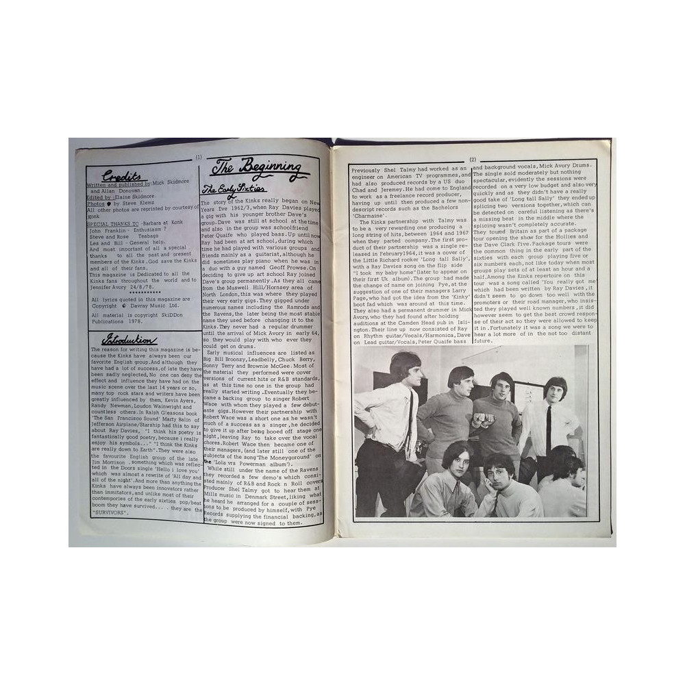 Survivors The Kinks: rock musiikkilehti, fanzine - 1978 - Levykauppa Kane