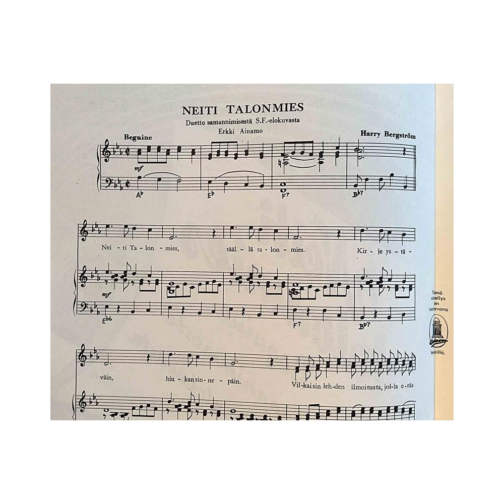 Neiti talonmies Sheet music, år 1955
